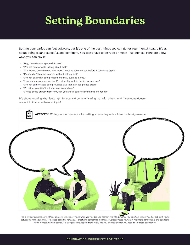 Boundaries Awareness Activity Worksheet for Teenagers, Life Skills ...