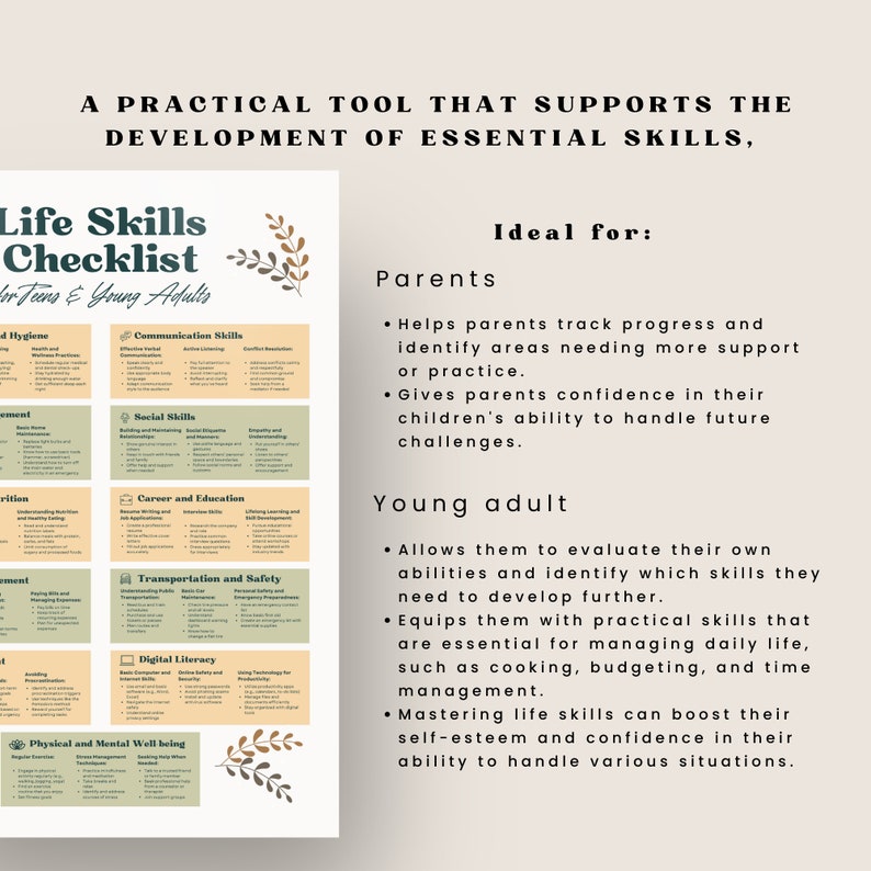 Life Skills Checklist for Parents, Teens and Young Adults, Printable ...