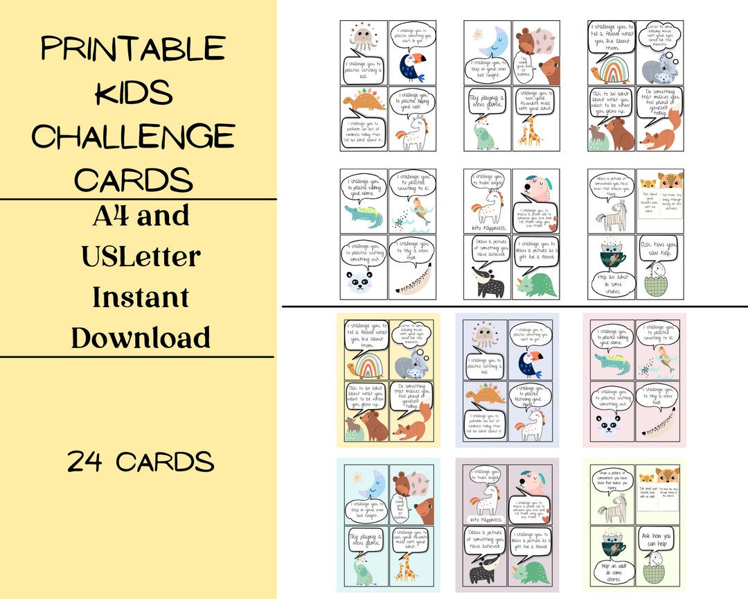 Printable Kids Learning and Skills Challenge Cards, Motivation Cards ...
