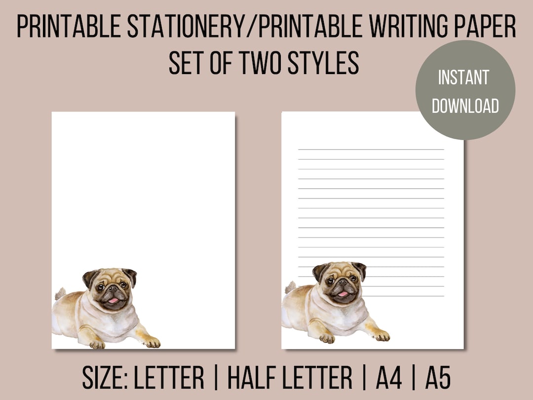 Pug Printable Letter Writing Paper French Bulldog Journal - Etsy