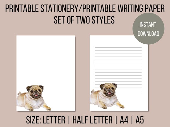 Pug Printable Letter Writing Paper French Bulldog Journal | Etsy