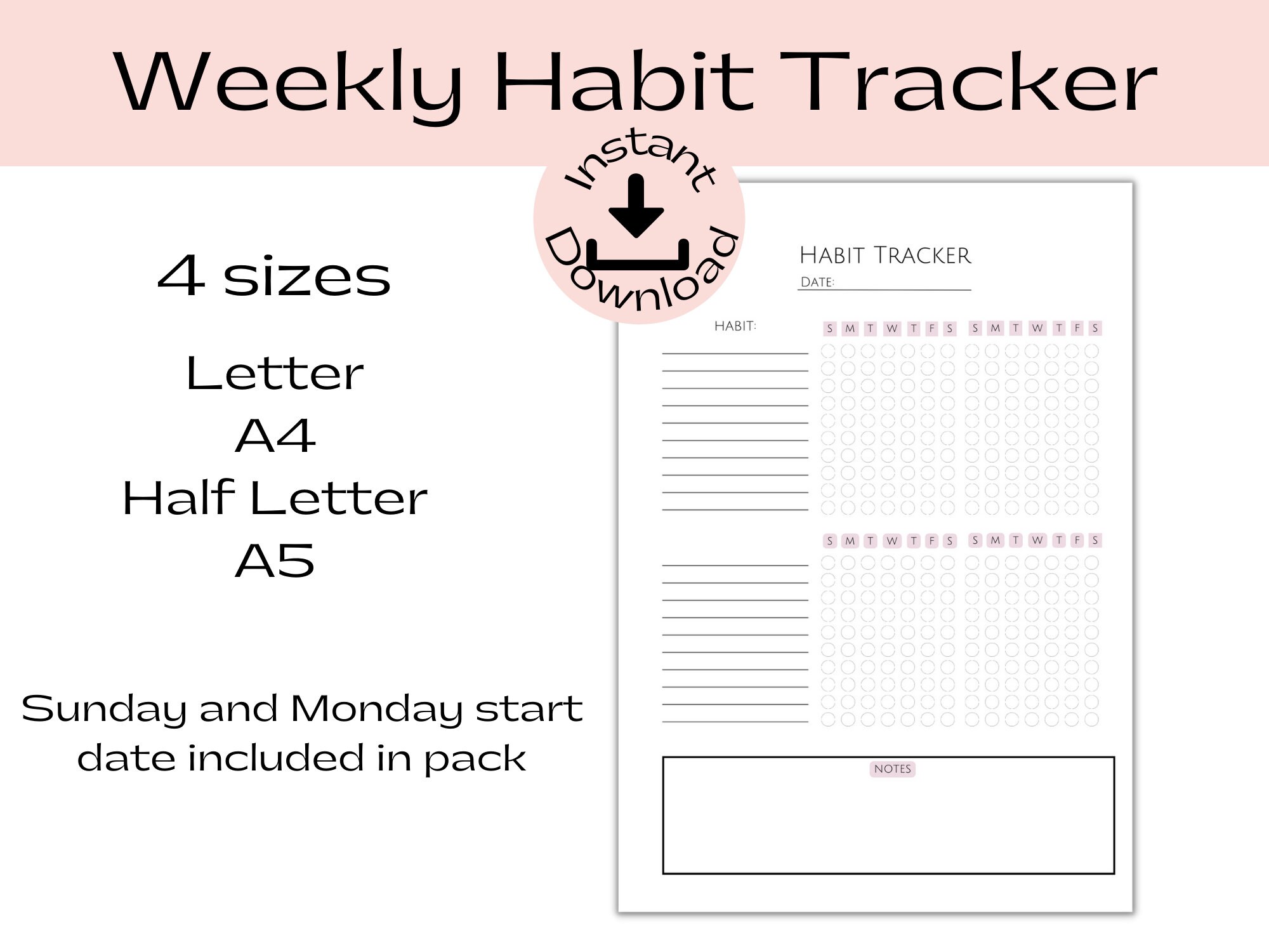 Weekly Habit Tracker Printable Template, Motivational Tracking Tool ...