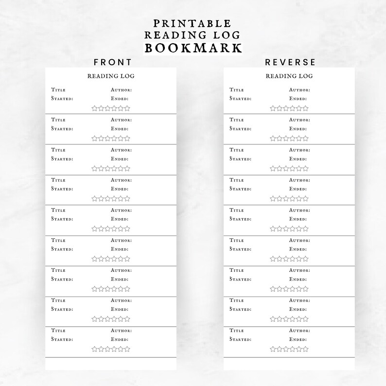 Printable Bookmark, Black and White Reading Log, Library Card Book Mark ...