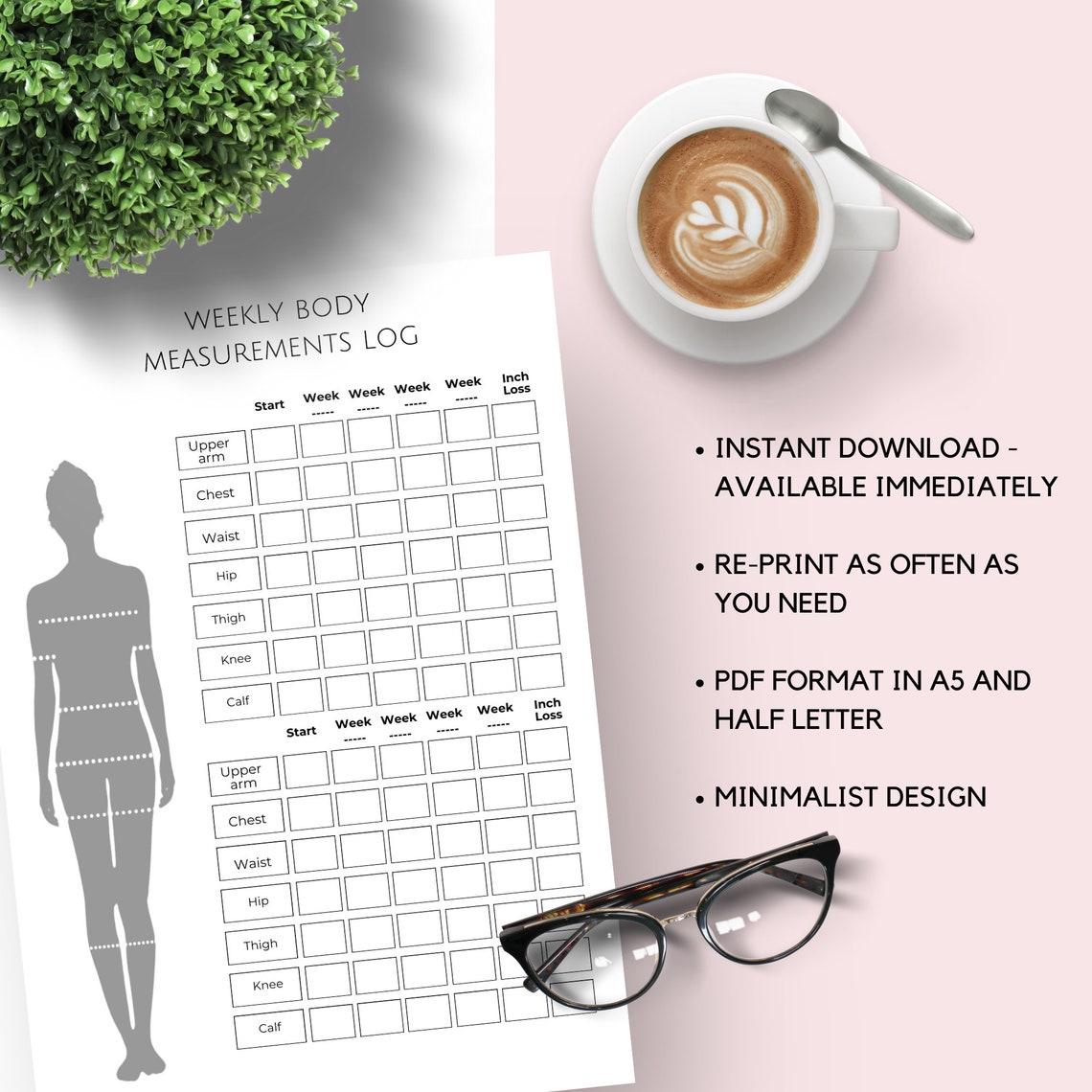 Body Measurement Tracker, Printable Body Statistics Record Sheet ...