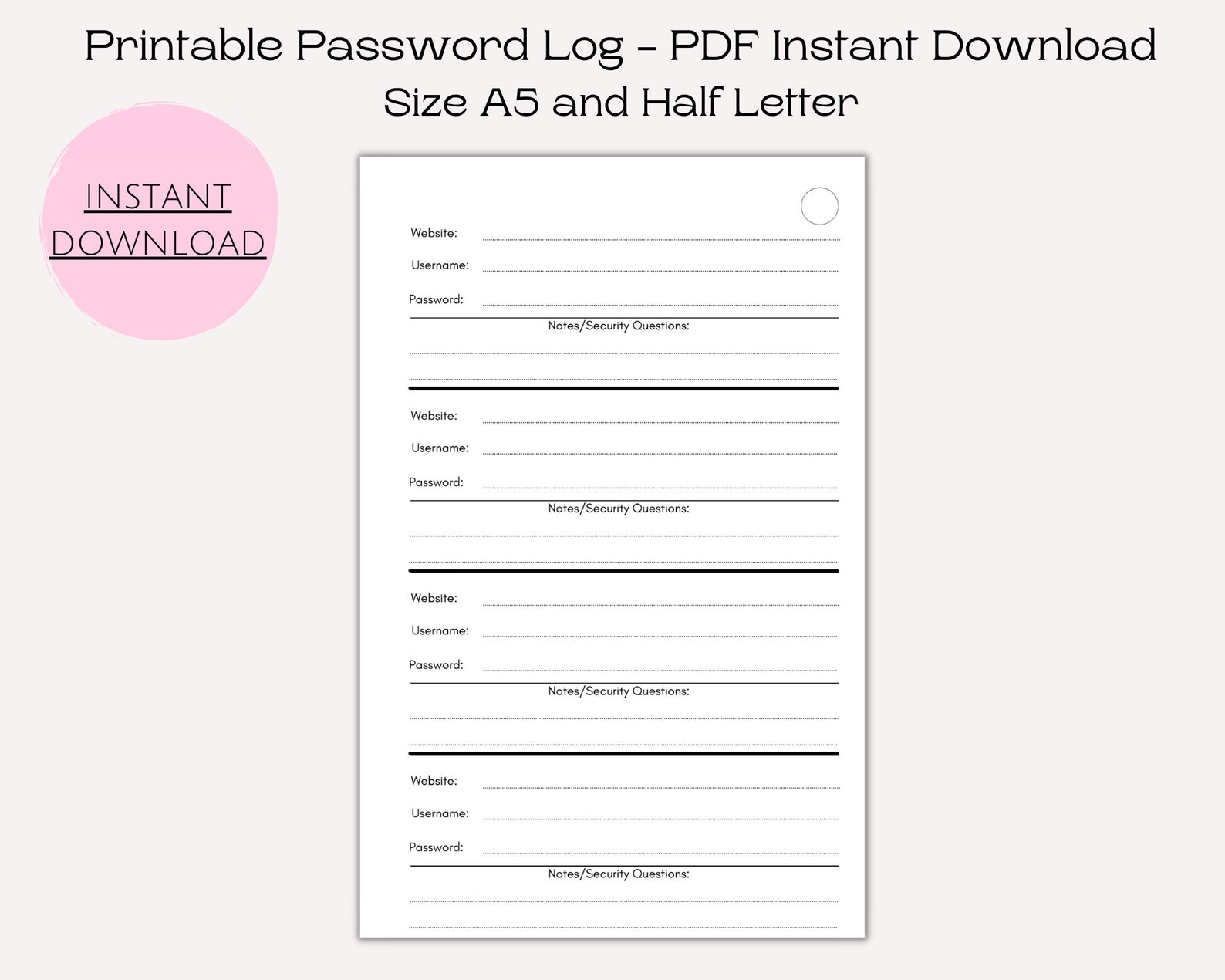 Printable Password Log, Password Keeper Planner Page Insert, Print at ...