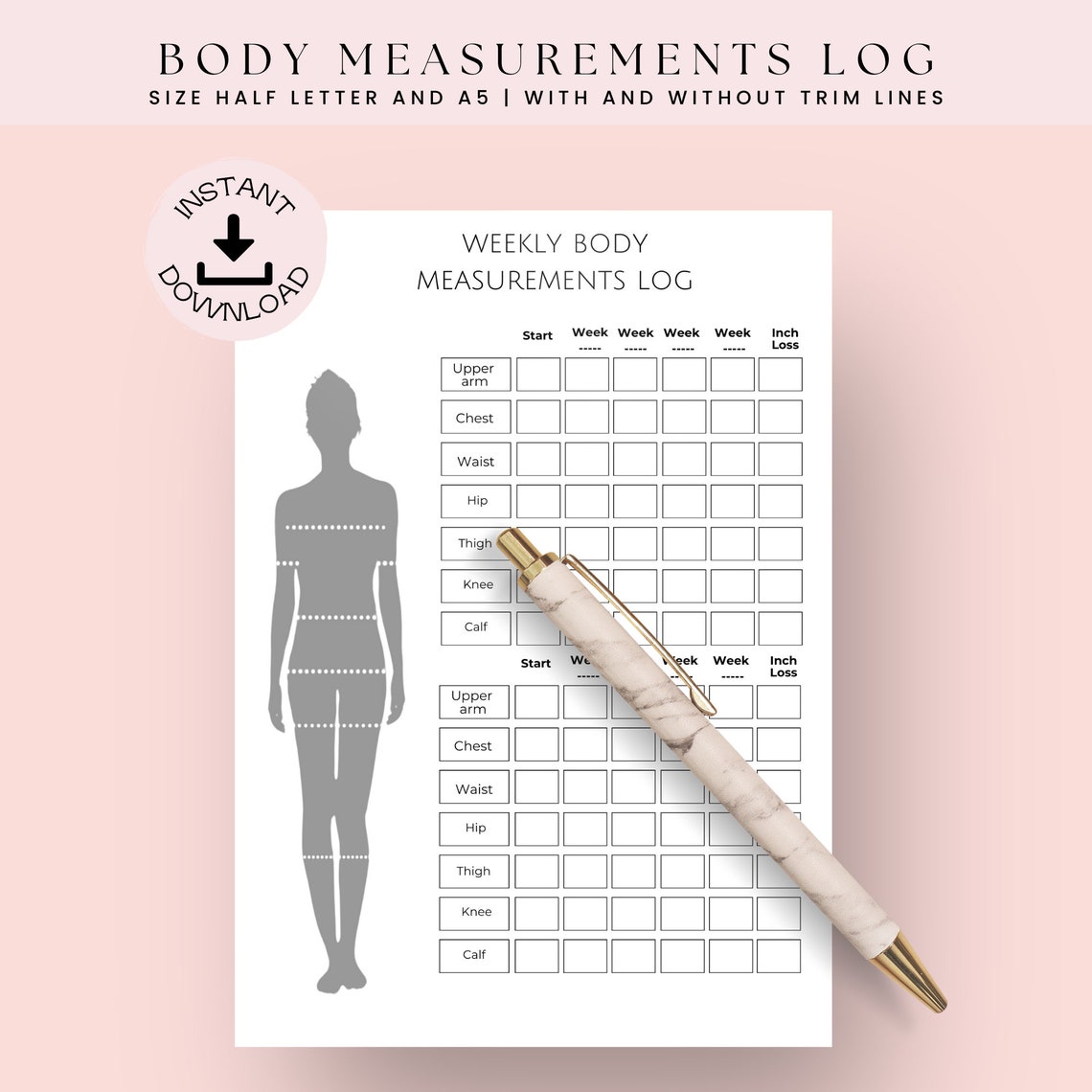 Body Measurement Tracker, Printable Body Statistics Record Sheet ...