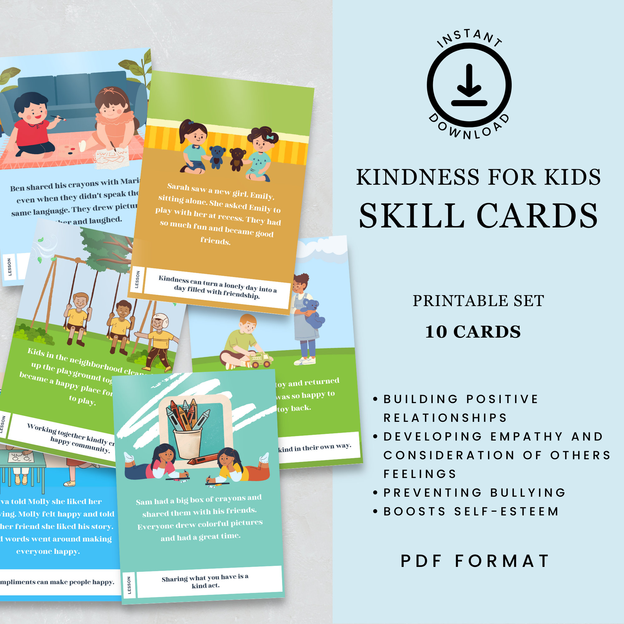 Printable Kids Kindness Skills Cards, Social and Emotional Learning ...