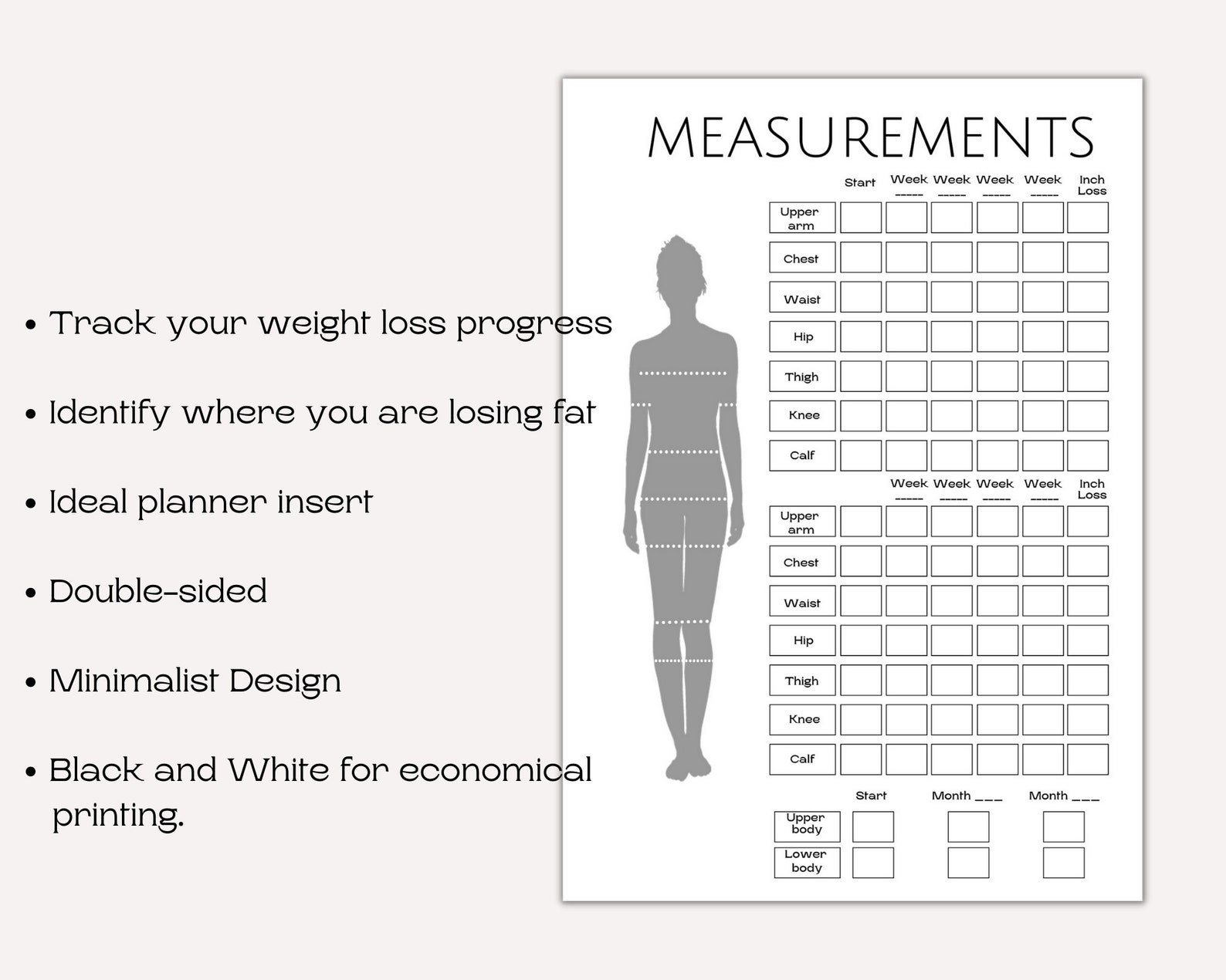 Body Measurement Tracker Printable Body Statistics Record - Etsy