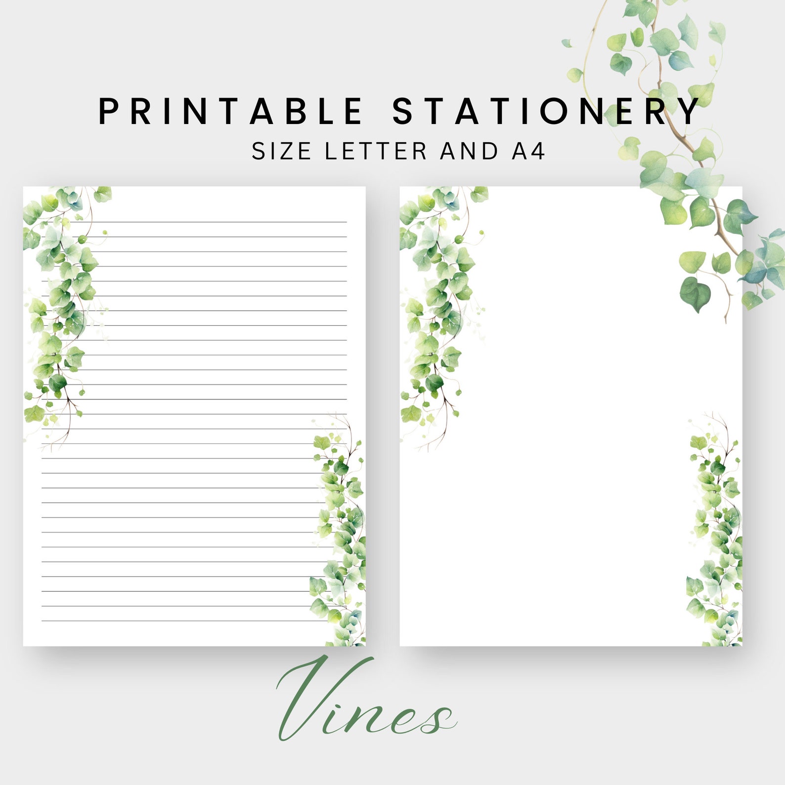 Printable Writing Paper Set, Stationery Printable, Paper Set, Greenery ...