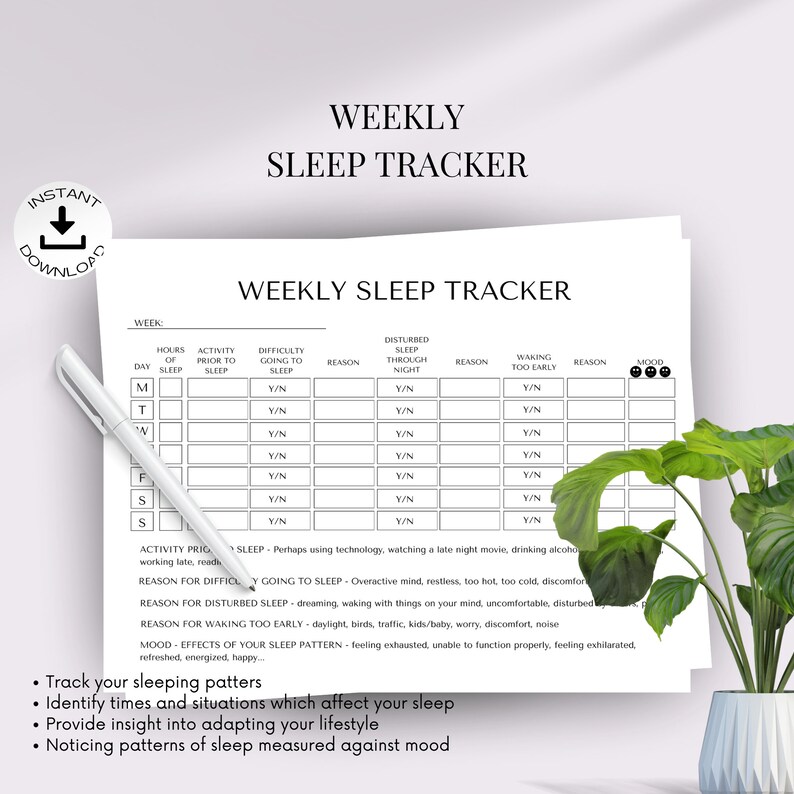 Weekly Sleep Tracker Printable PDF, Sleep Log Planner Insert, Sleep ...