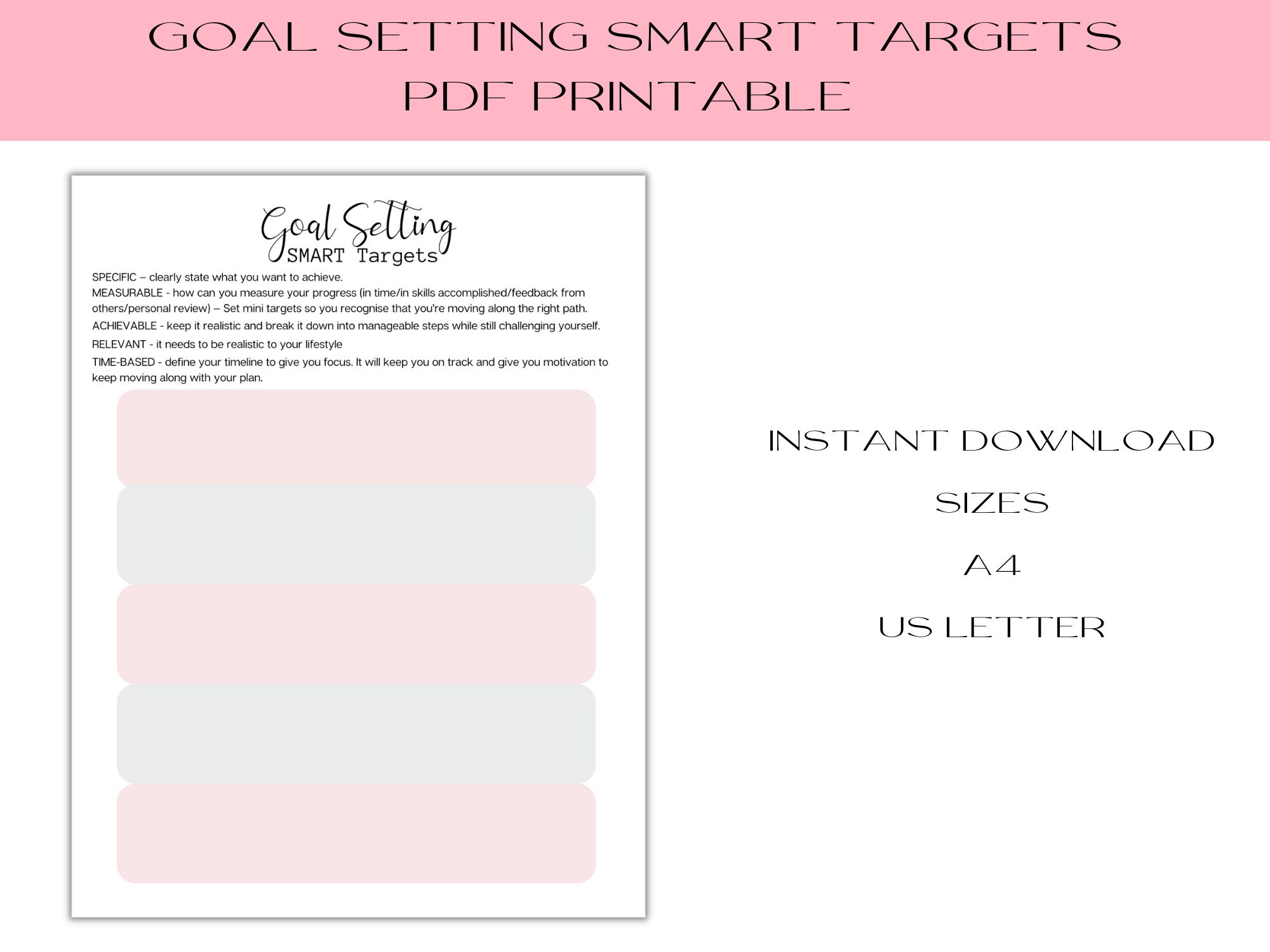 Goal Setting SMART Targets Template, Goal Setting Planner Insert Tool ...