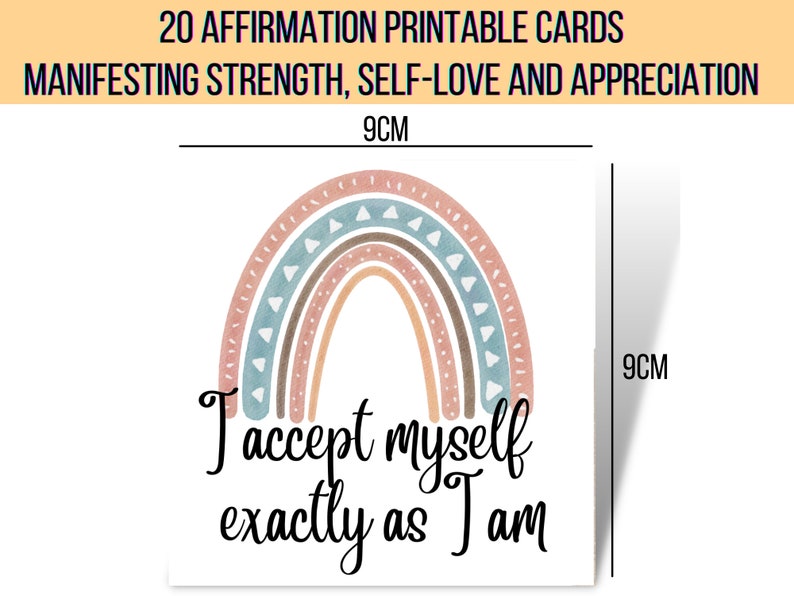 Affirmation Cards, Rainbow Neutral Tone Printable PDF Digital Download ...