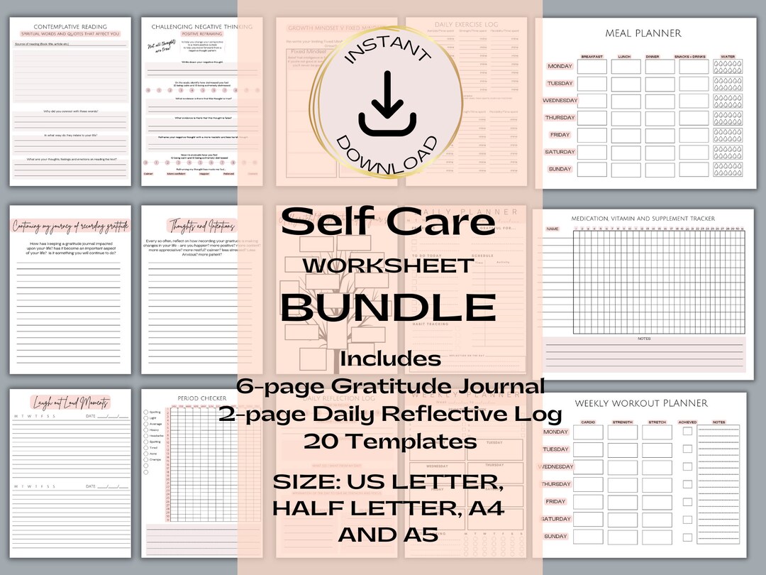Self-care Planner Printable Worksheet Bundle, Holistic Self Care ...