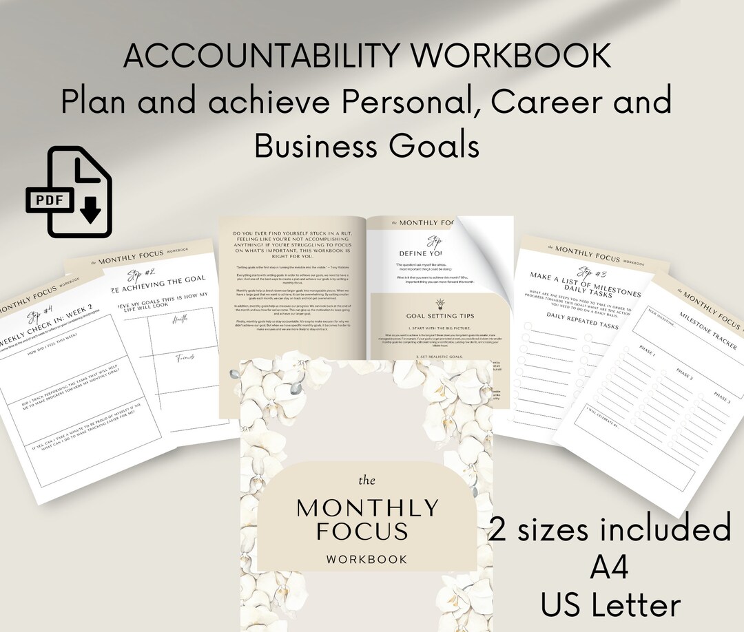 Monthly Focus Workbook, Goal-setting and Guided Reflection and Analysis ...
