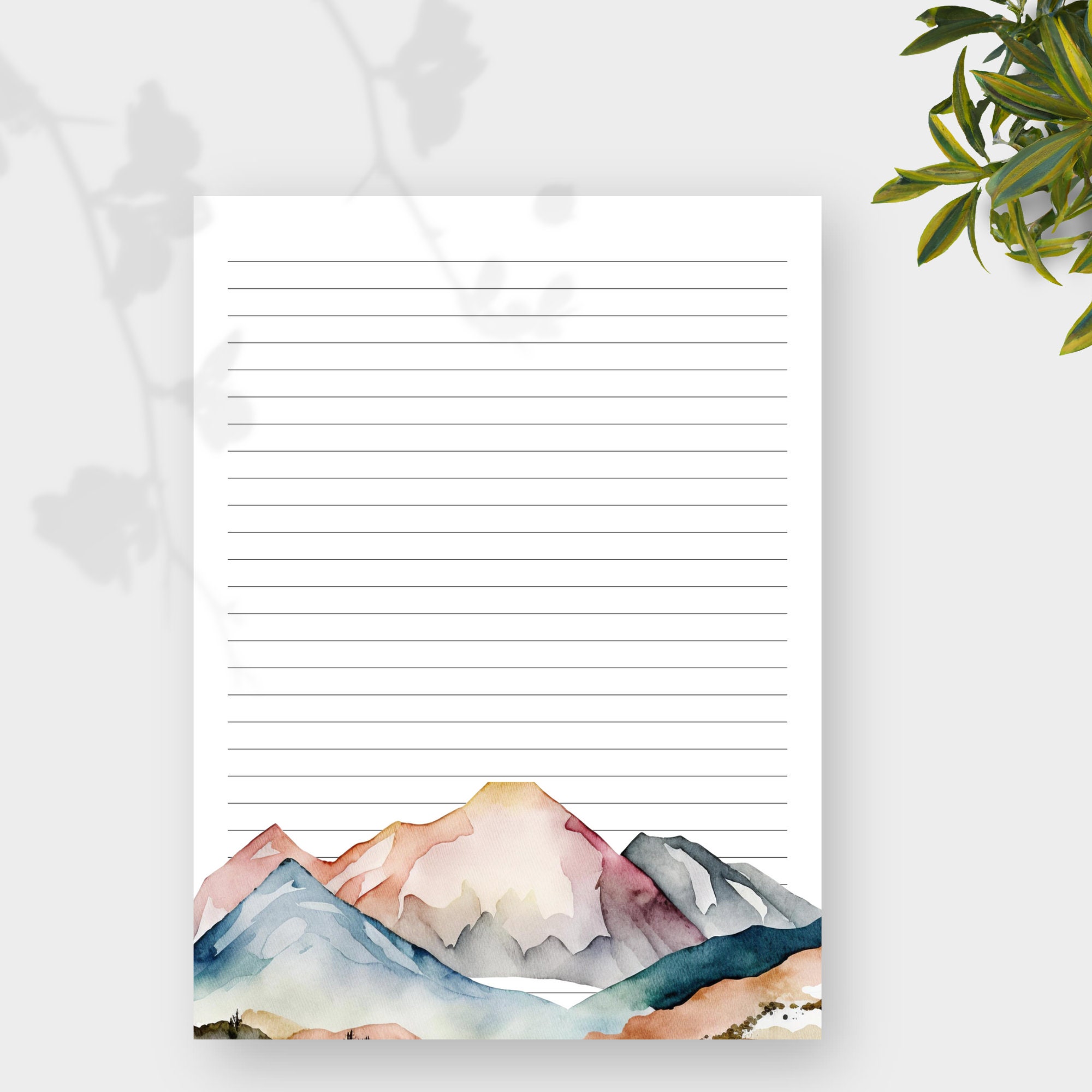 Printable Writing Paper Set, Stationery Printable, Paper Set, Hills and ...