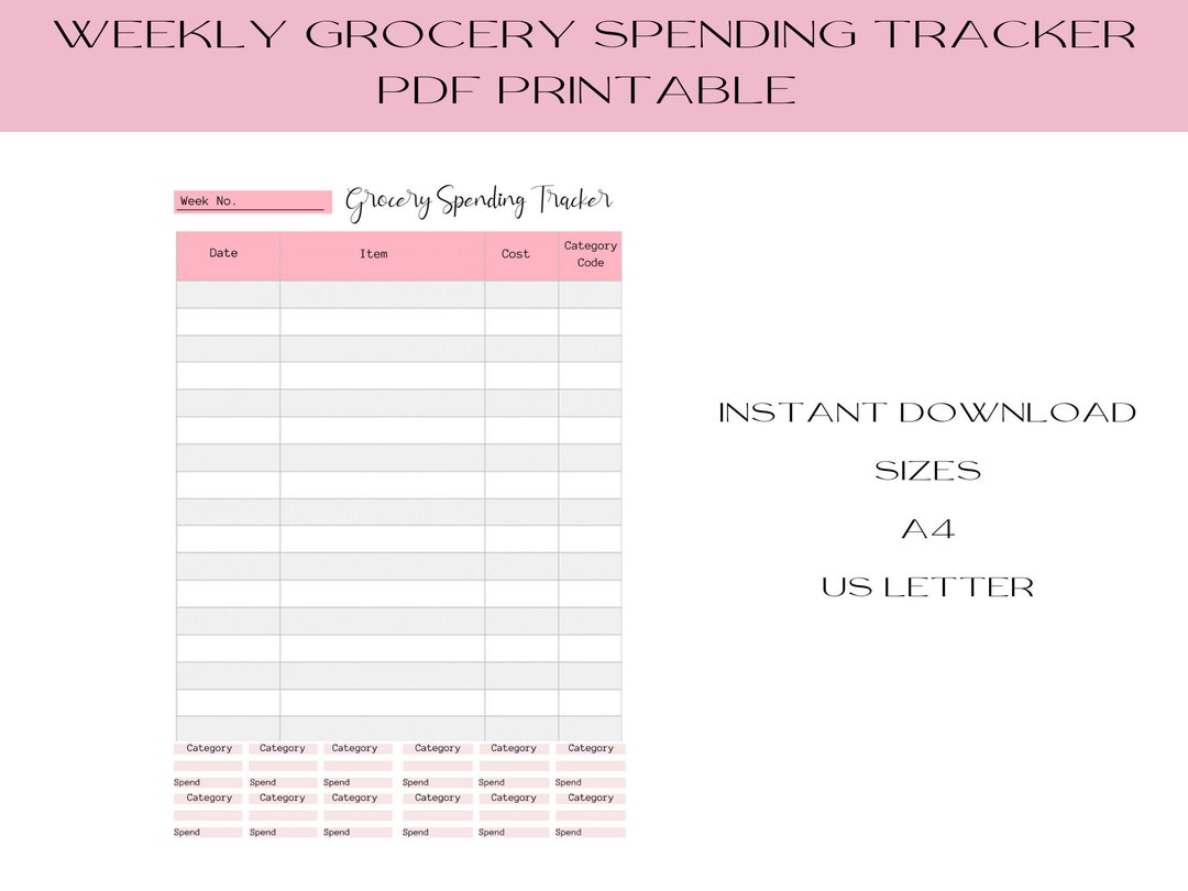 Weekly Grocery Spending Tracker, Budget Template, Instant Download ...