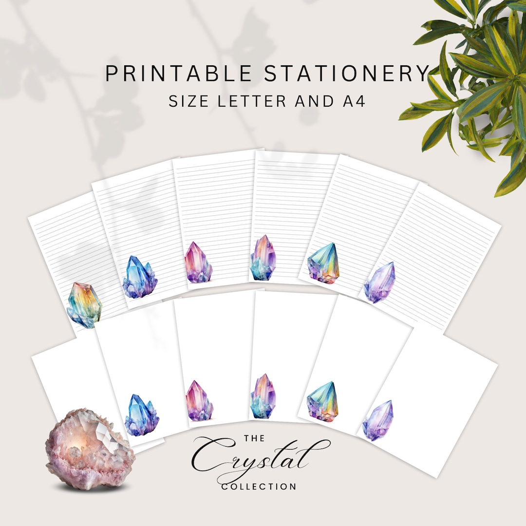 Printable Writing Paper Set, Stationery Printable, Paper Set, Crystals ...