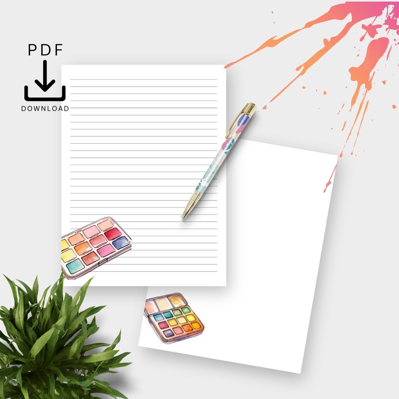 Printable Writing Paper Set, Stationery Printable, Paper Set, Paint ...