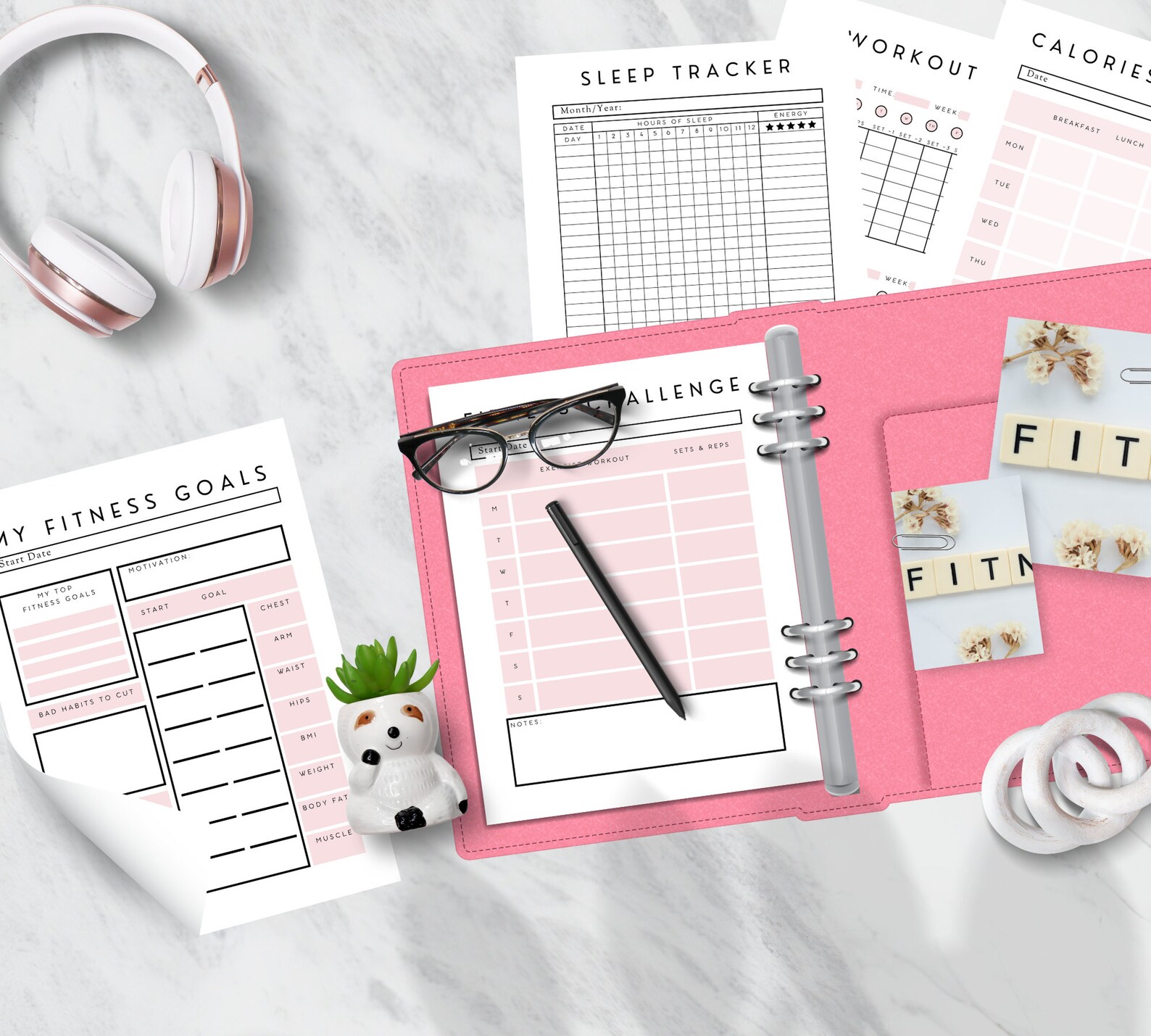 Fitness Planner Printable Sheets, Bundle of Workout Planner Print Outs ...