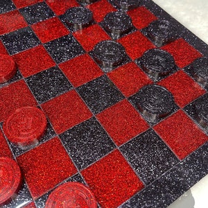 Glitter Resin Chess and Checkers Set | Enchanted Opal & Chunky Pink ...