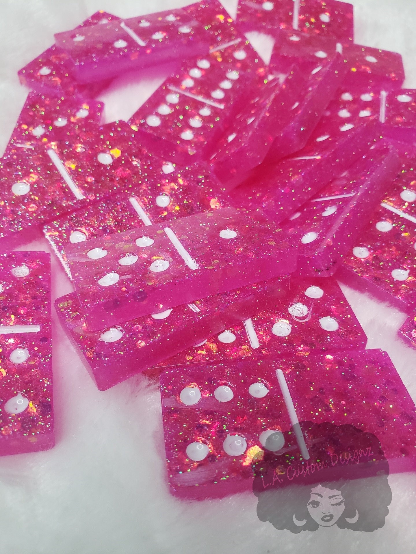 Custom Domino Set Chunky Pink Glitter Resin Dominoes Resin | Etsy