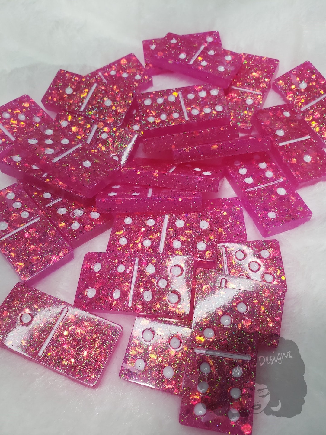 Custom Domino Set | Chunky Pink Glitter Resin Dominoes | Resin Game Set ...