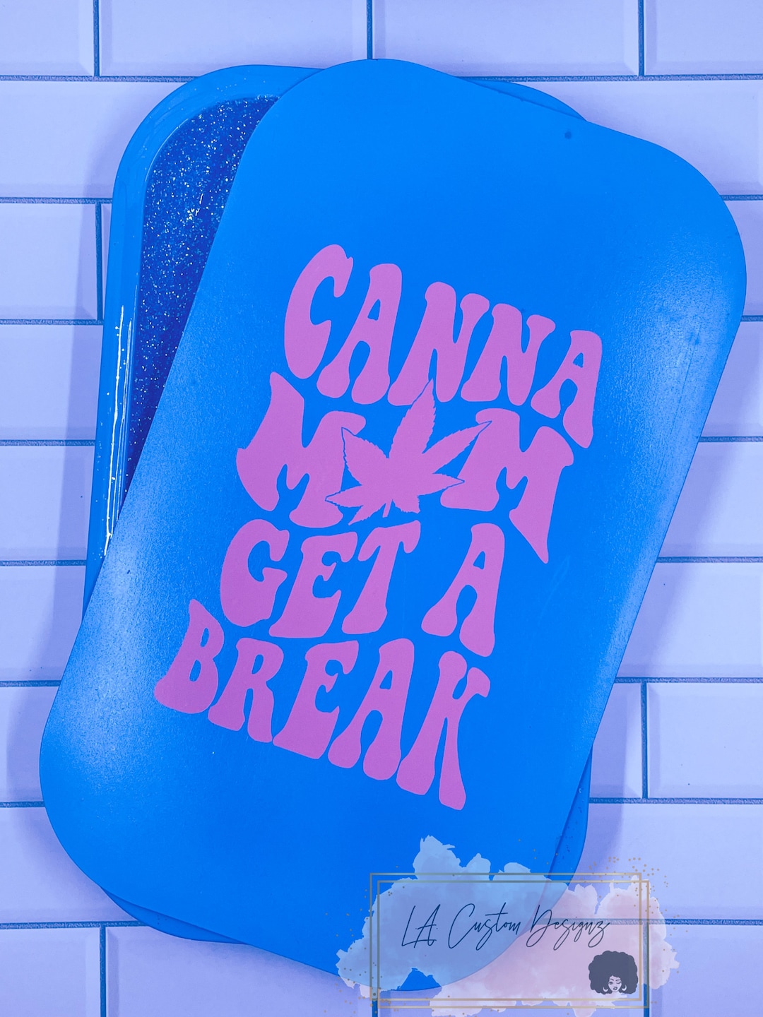 Canna Mom Get A Break Tray Set With Magnetic Lid| Bejeweled Glitter ...