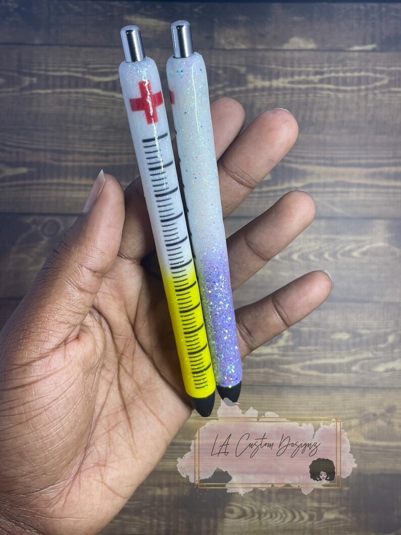 Glitter Nurse Syringe Resin Pen Personalized Glitter Pen - Etsy