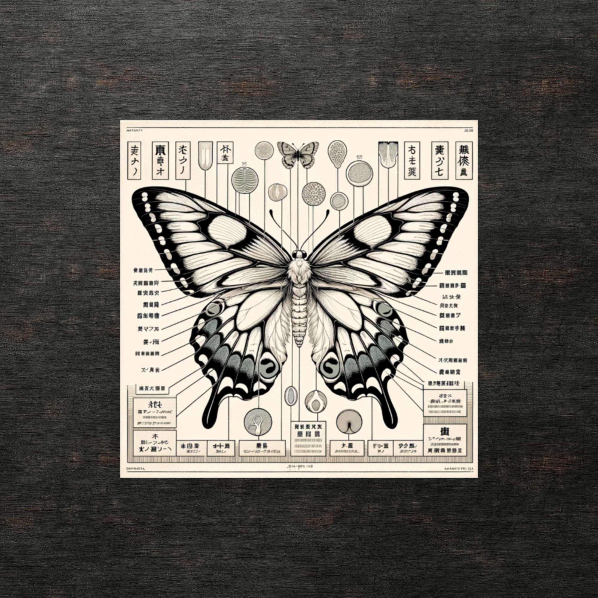 Japanese Grayscale Moth Diagram Poster - Etsy