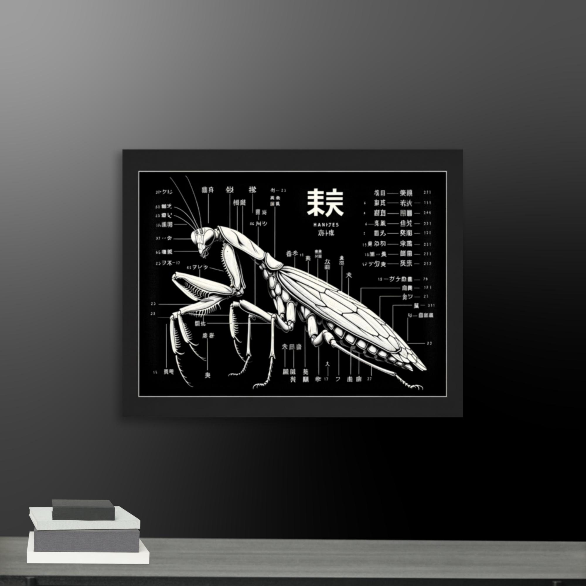 BW Japanese Praying Mantis Diagram Poster - Etsy