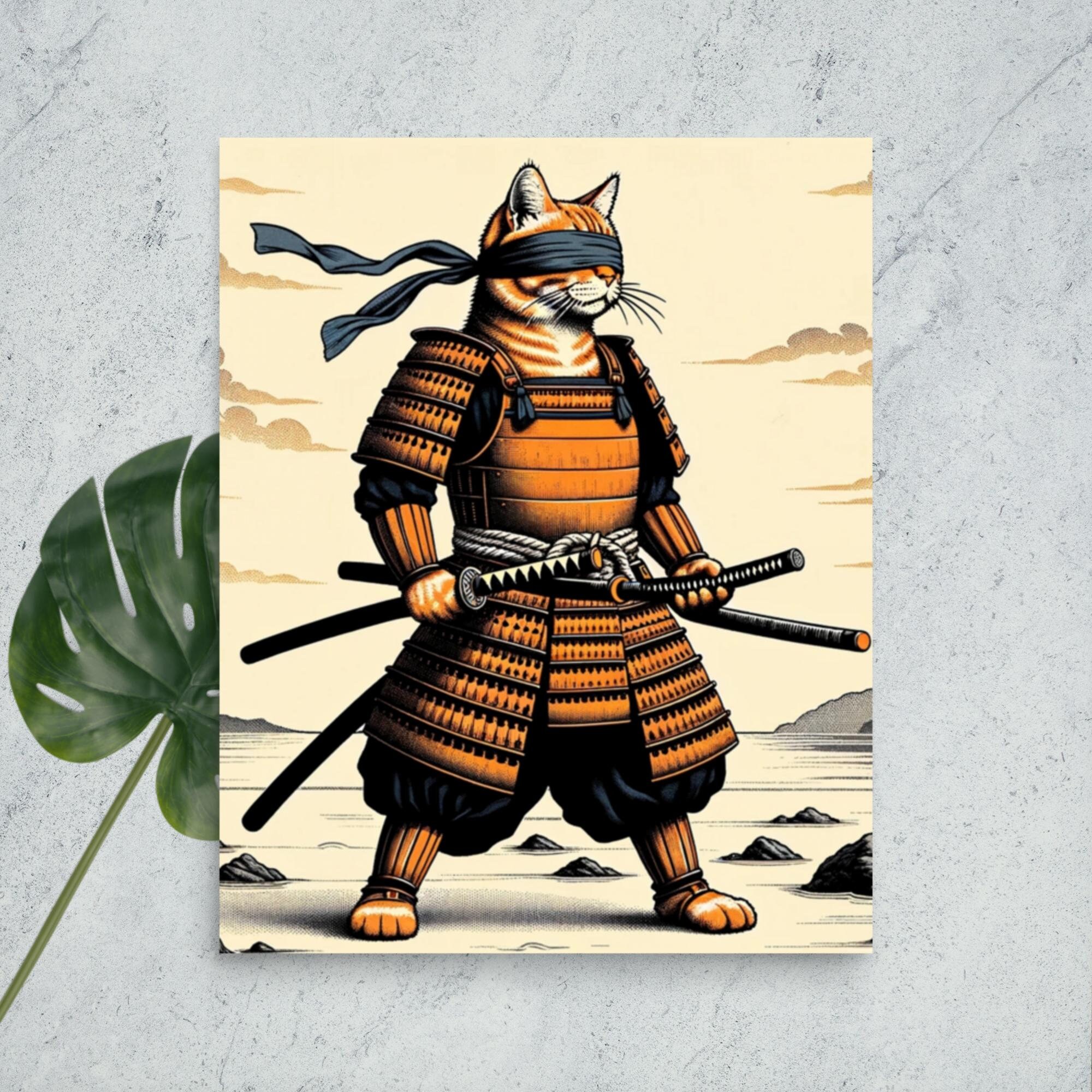 Blind Tabby Samurai Poster - Etsy