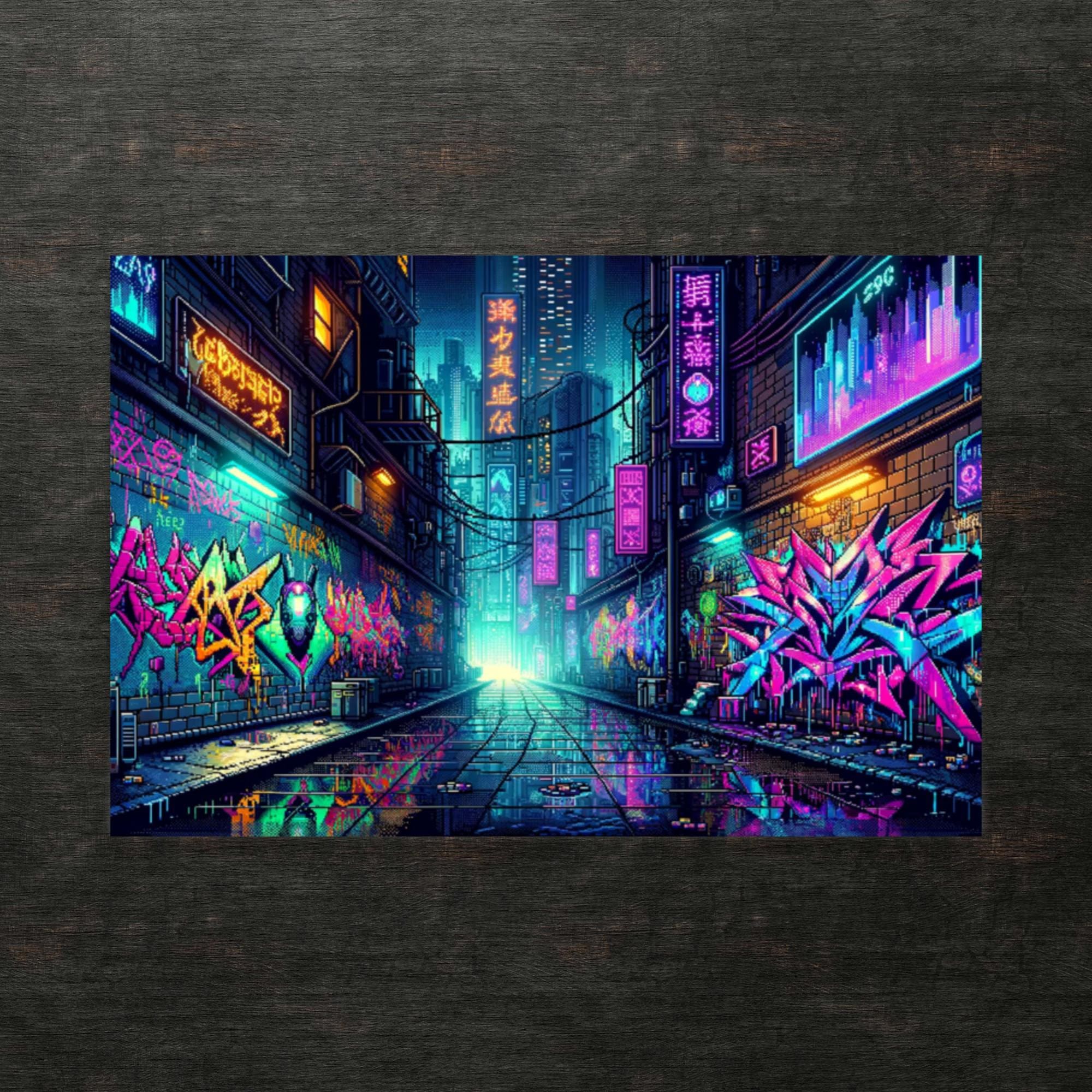 Cyberpunk Pixel Art Graffiti Poster - Etsy