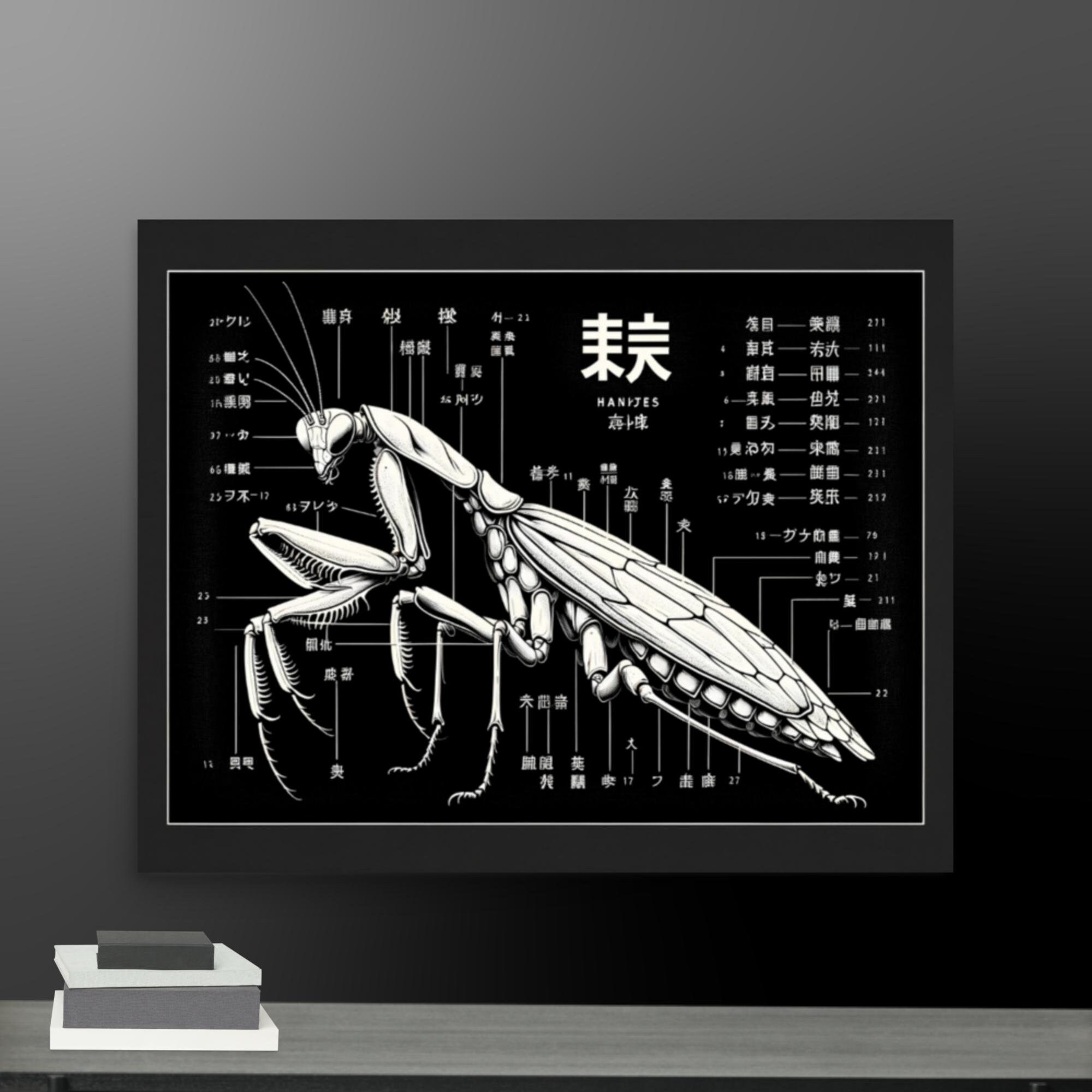 BW Japanese Praying Mantis Diagram Poster - Etsy