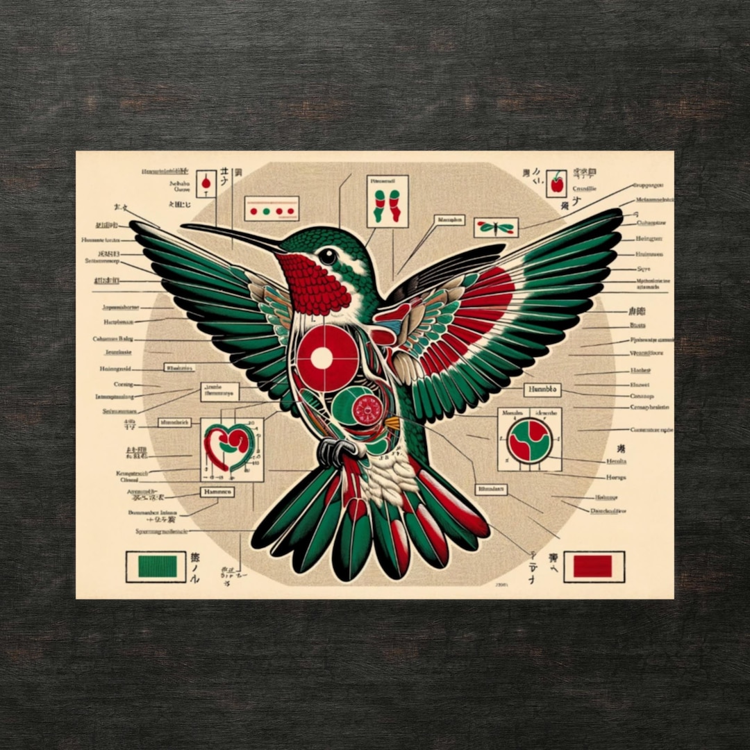 Japanese Style Hummingbird Anatomy Sketch Poster - Etsy