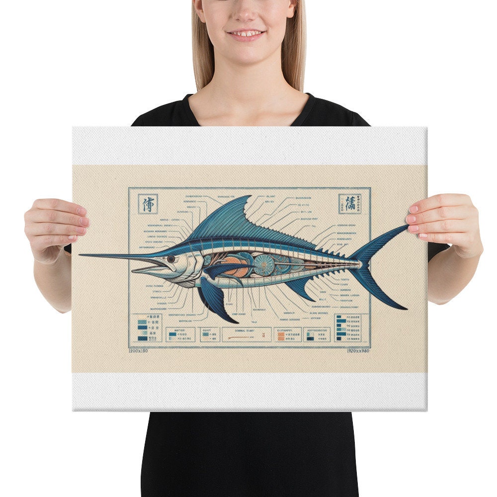 Japanese Marlin Anatomy Diagram Canvas - Etsy