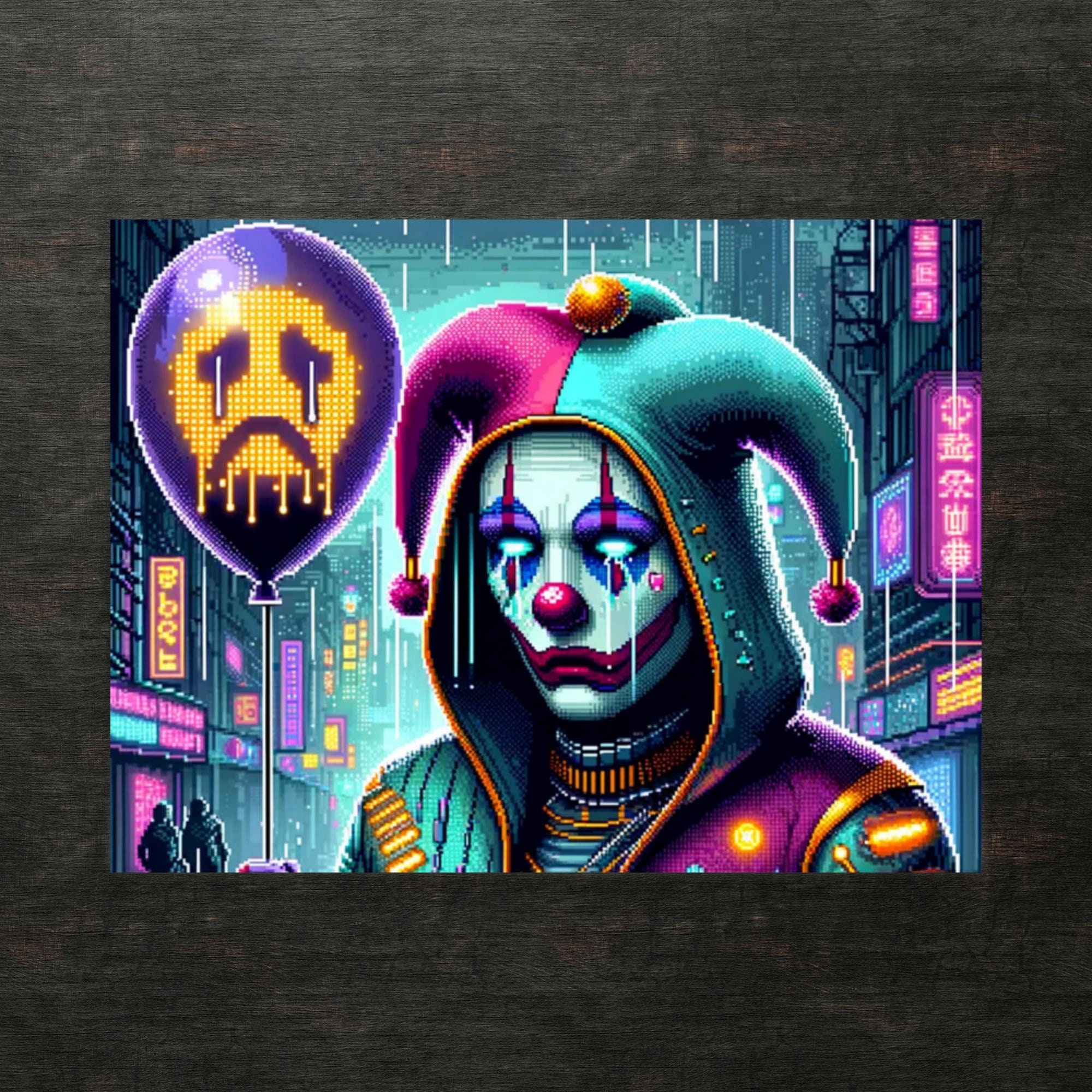 Cyberpunk Sad Clown Pixel Art Poster - Etsy