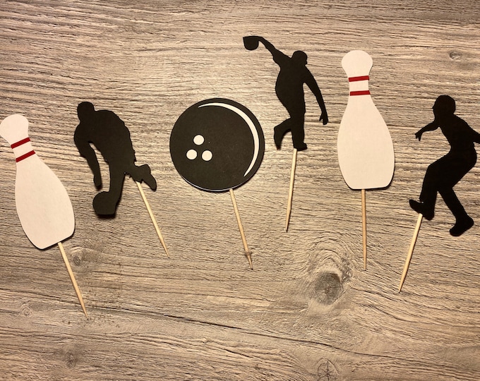 Set of 12 Male or Female Bowling Cupcake Toppers Graduation Sports ...