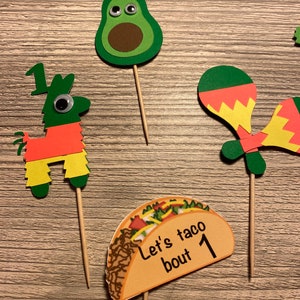 Set of 12 Lets Taco Bout talk About 1 Birthday Fiesta Cupcake Toppers ...