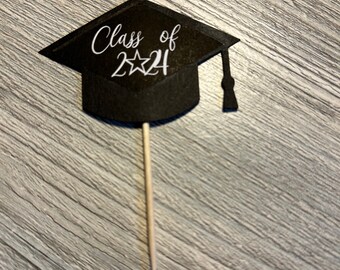 Set of 12 Class of 2024 Graduation Grad Cap Hat Cupcake Toppers - Etsy