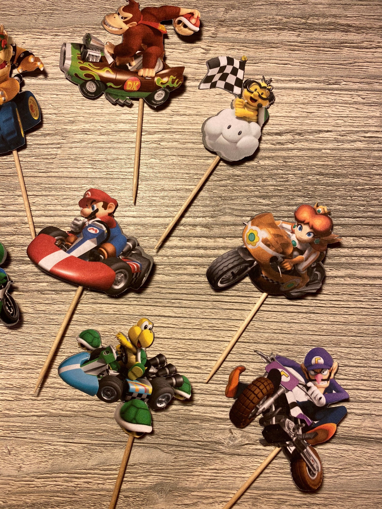Set of 12 Super Mario Brothers Kart Cupcake Toppers Birthday - Etsy
