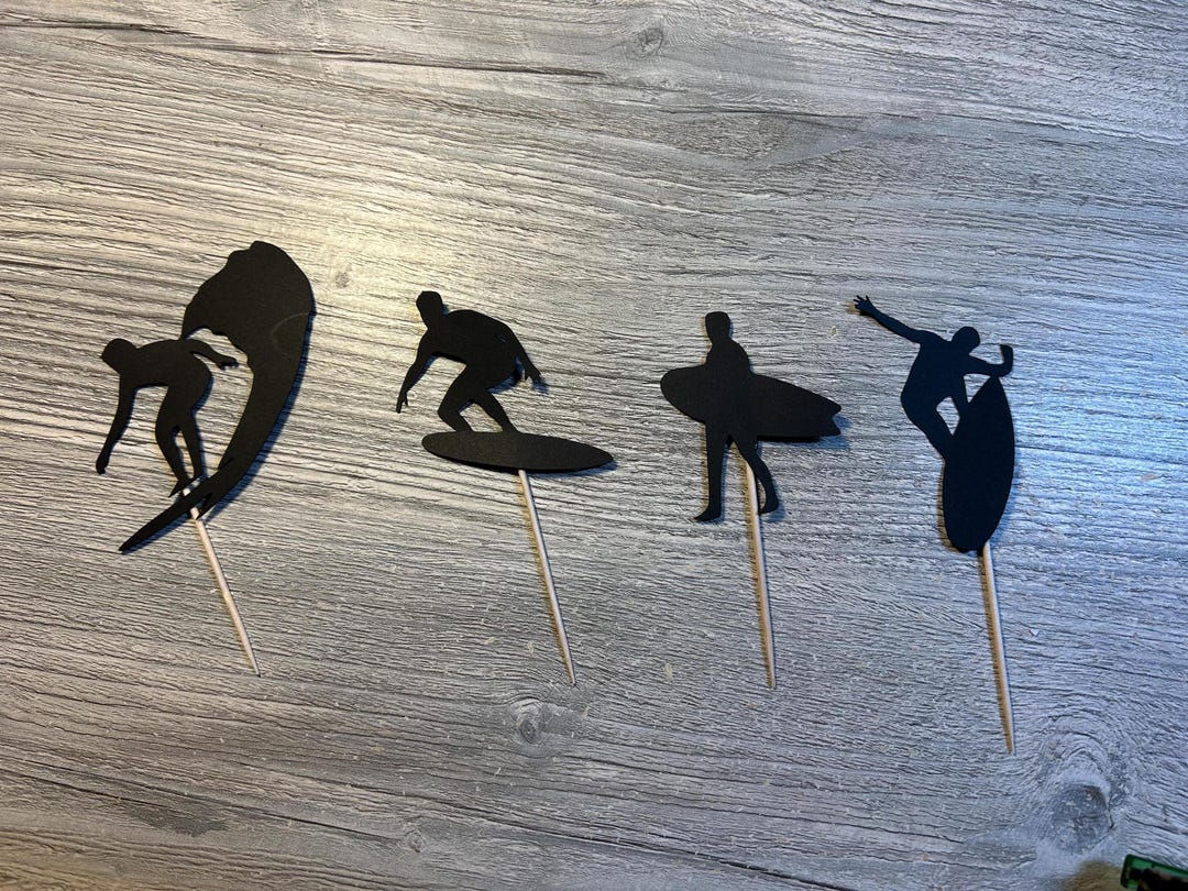 Set of 12 Men’s Surfing Surfboard Cupcake Toppers or Centerpieces Surf ...