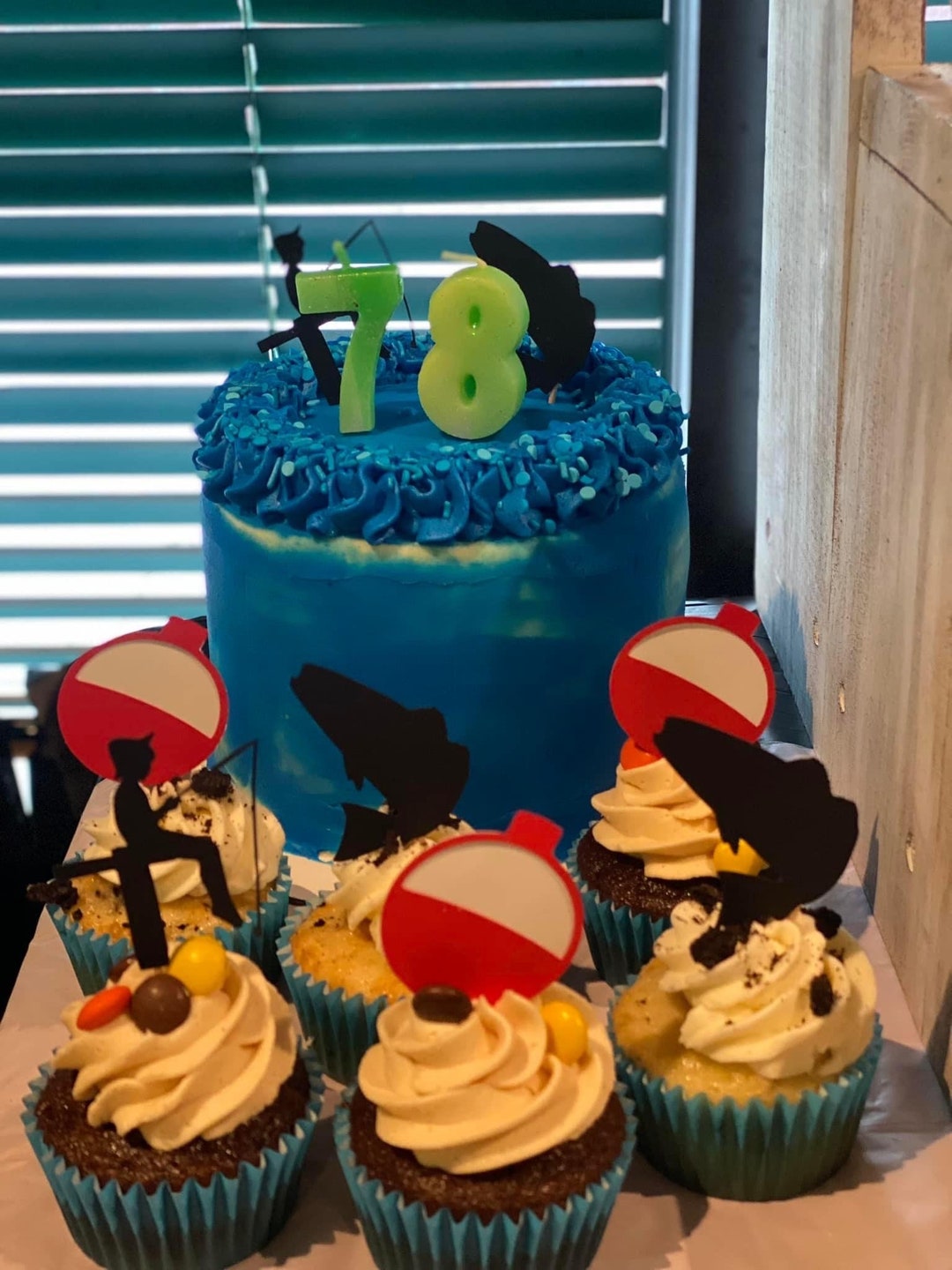 Set of 12 Gone Fishing Fisherman Bobber Cupcake Toppers or Centerpieces ...