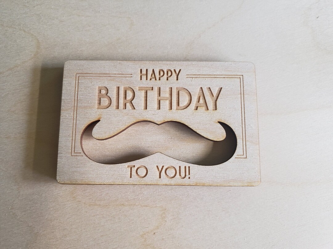 Happy Birthday Mustache laser Engraved Gift Card Holder - Etsy
