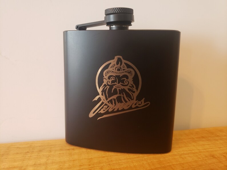 Vernor's Ginger Ale Gnome Logo Flask - Matte Black Stainless Steel 6oz ...