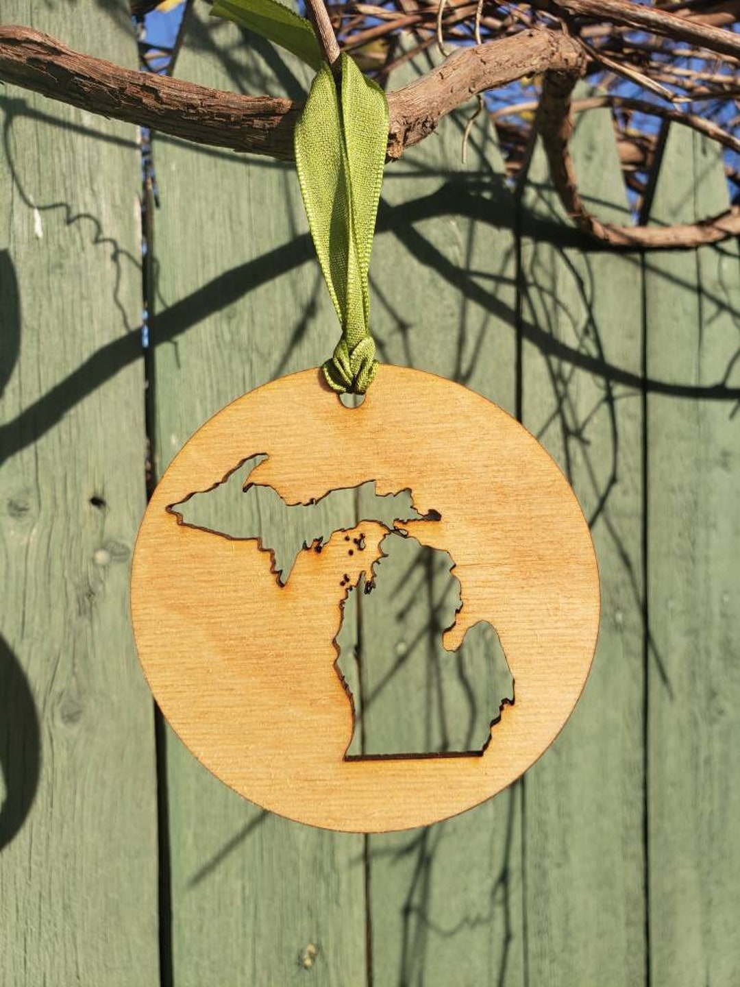 Michigan Circle Laser Engraved Ornament - Etsy