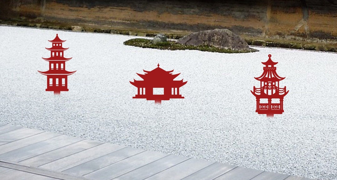 Set of 3 Zen Garden Pagoda Garden Stakes - Etsy