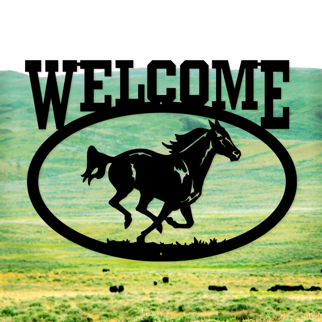 Welcome Running Horse - Western Cowboy Metal Sign - Etsy