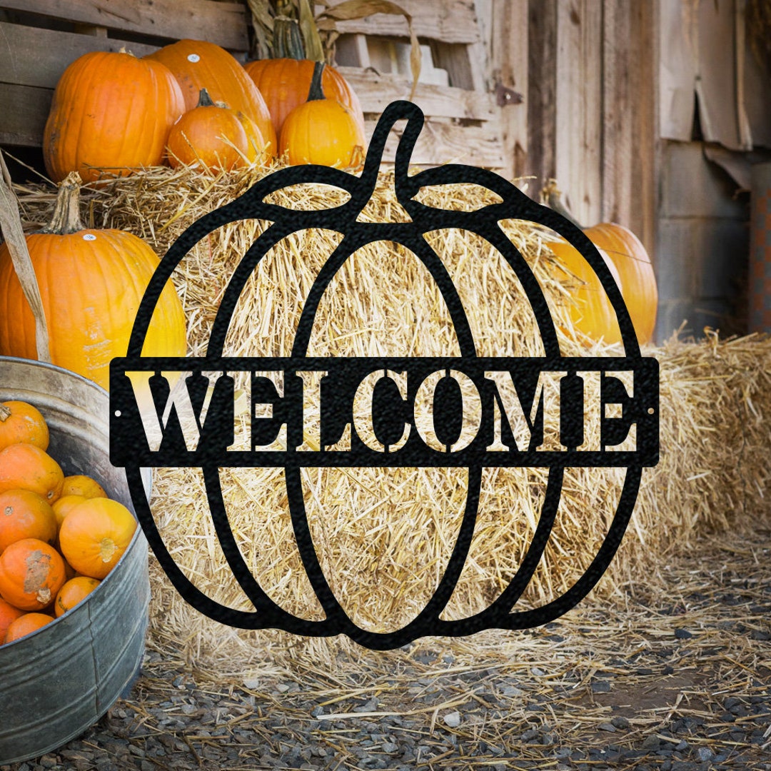 Custom Name Pumpkin Metal Sign, Pumpkin Door Hanger, Fall Door Hanger ...