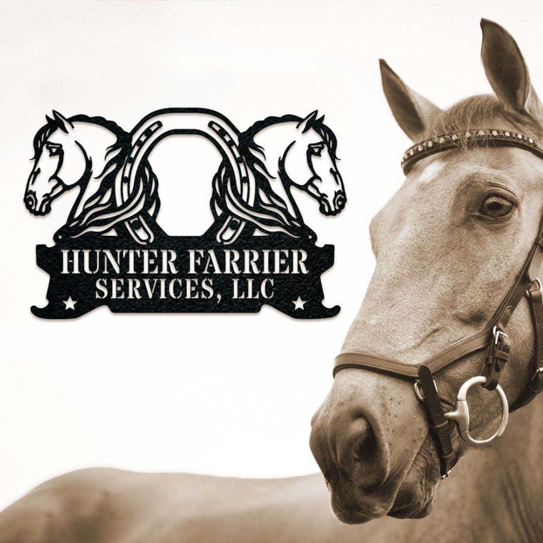 Twin Horses and Horseshoe Monogram - Metal Farrier Sign - Etsy