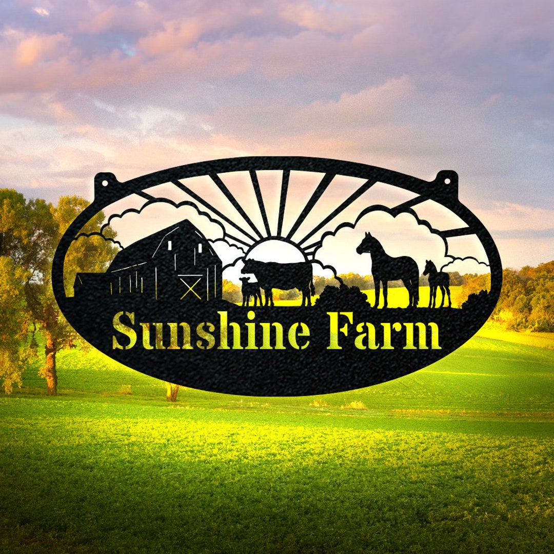 Farm Cows & Horses Oval Monogram - Sunrise - Farm Life Sign - Etsy